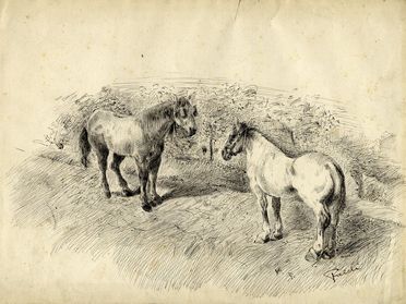 Arturo Faldi (Firenze, 1856 - 1911) : Cavalli. - Asta Grafica, Dipinti ...