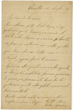 Fraschini Gaetano : Lettera autografa firmata inviata a 'Ferdinando ...