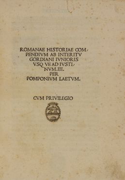 Leto Pomponio : Romanae historiae compendium ab interitu Gordiani ...