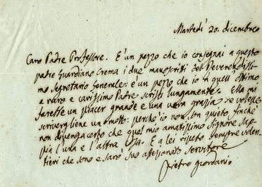 Giordani Pietro : Lettera autografa firmata inviata al Padre Benedetto ...