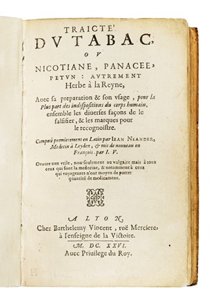 Neander Johann : Traicté du tabac, ou Nicotiane, panacée, pétun ...