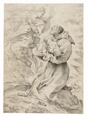 Pietro Faccini (Bologna, 1562 - 1602) : San Francesco tiene in braccio ...