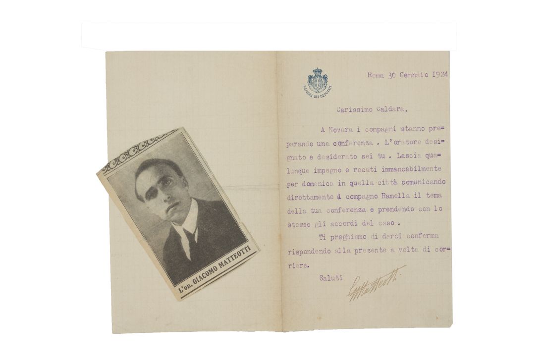 Matteotti Giacomo : Lettera dattiloscritta con firma autografa inviata ...