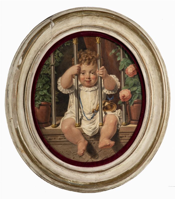 Michael Stohl (Vienna, 1813 - 1881) : Bimbo alla ringhiera. - Asta ...