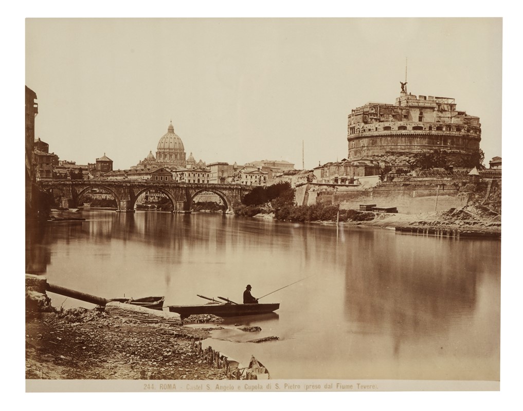 Cesare Vasari (Arezzo, 1806 - Roma, 1901) : Roma. Veduta del Tevere con ...