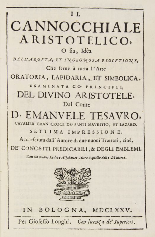 Tesauro Emanuele : Il cannocchiale aristotelico. Aristoteles - Asta ... Tesauro Emanuele : Il cannocchiale aristotelico. Aristoteles - Asta ...
